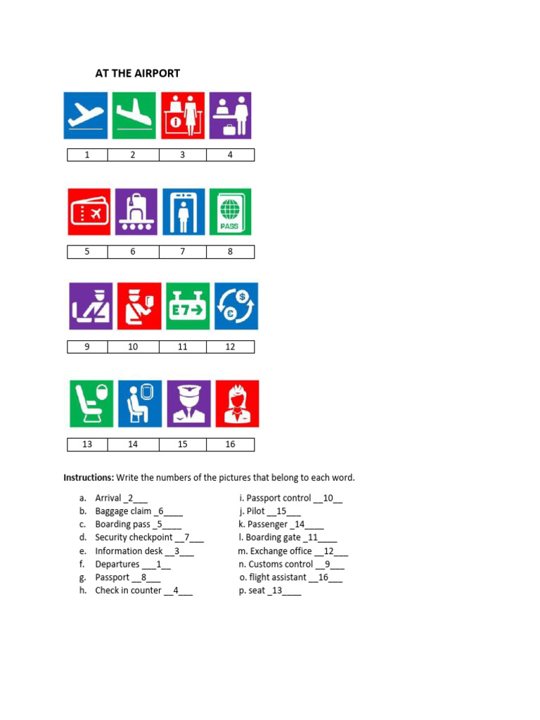 Diaz - Oliver - at The Airport Signs Worksheet | PDF
