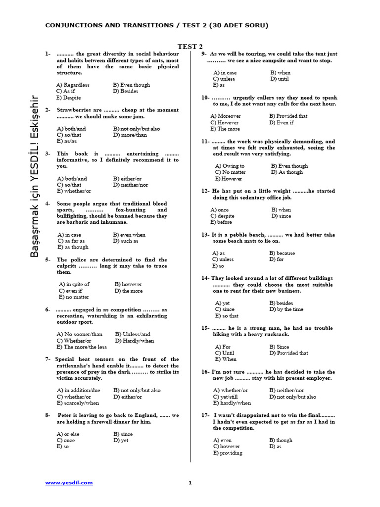 Conjunctions - Transitions - TEST2 - Conjunctions - Transitions - Test2 ...