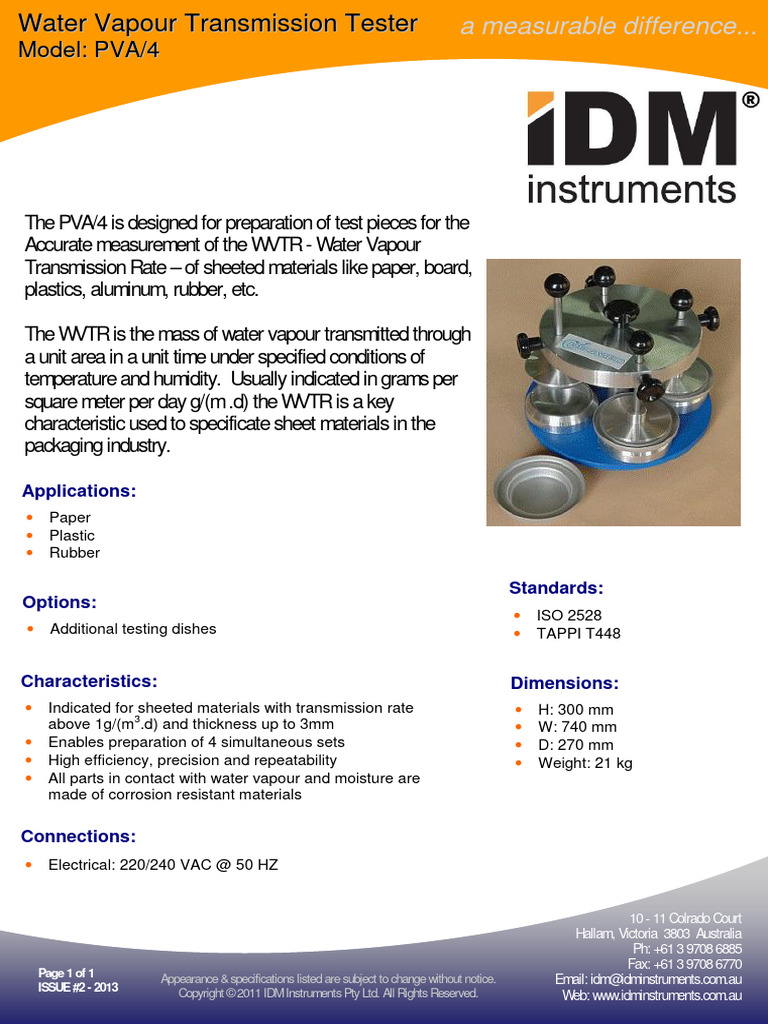 PVA 4 Water Vapour Transmission Tester | PDF | Water Vapor | Materials