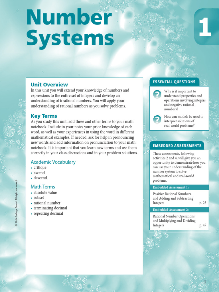 Math Workbook Unit 01 | PDF | Numbers | Decimal