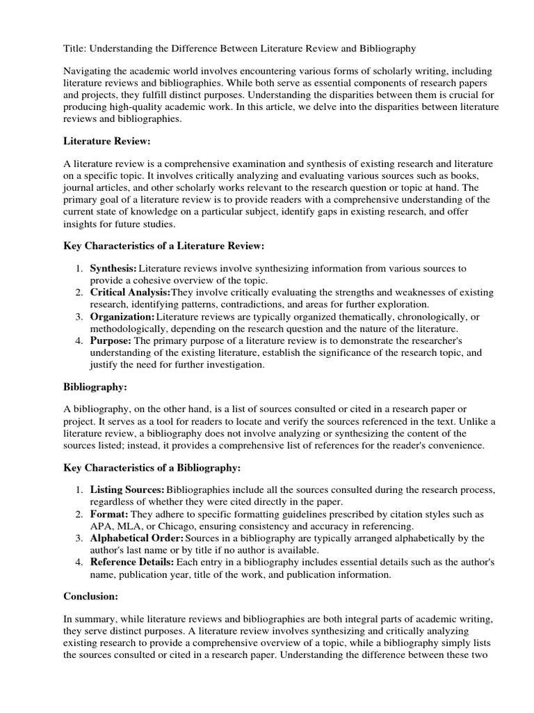 Difference Between Literature Review and Bibliography | Download Free PDF | Bibliography | Citation