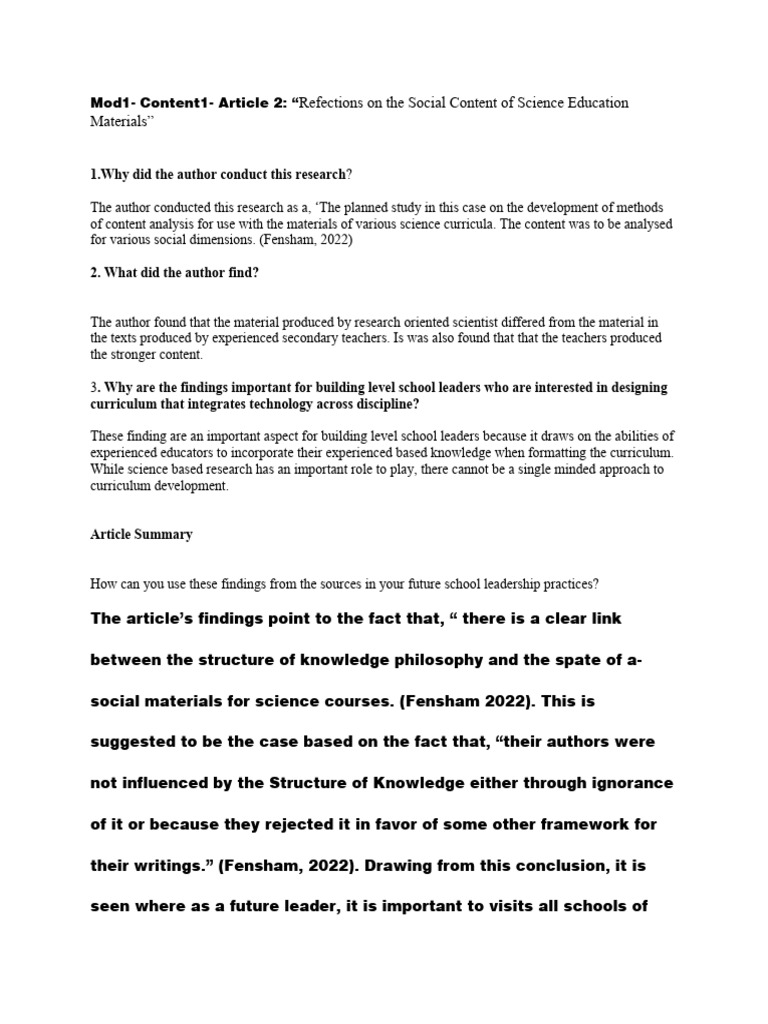 Module 1 Content 1 Article 3 | PDF | Science | Curriculum