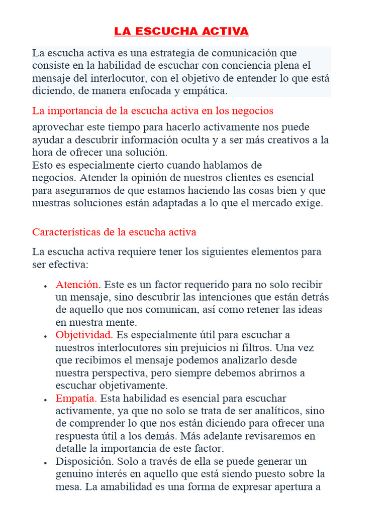 Escucha Activa | PDF | Comunicación | Marketing