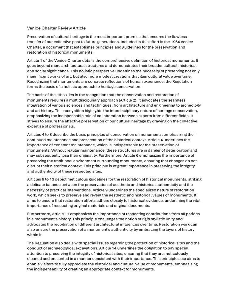 Venice Charter Review Article - Esra CAN - 1903262031 | PDF ...