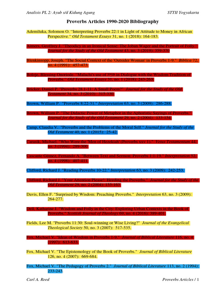 Proverbs Analysis Bibliography | PDF | Book Of Proverbs | Bible