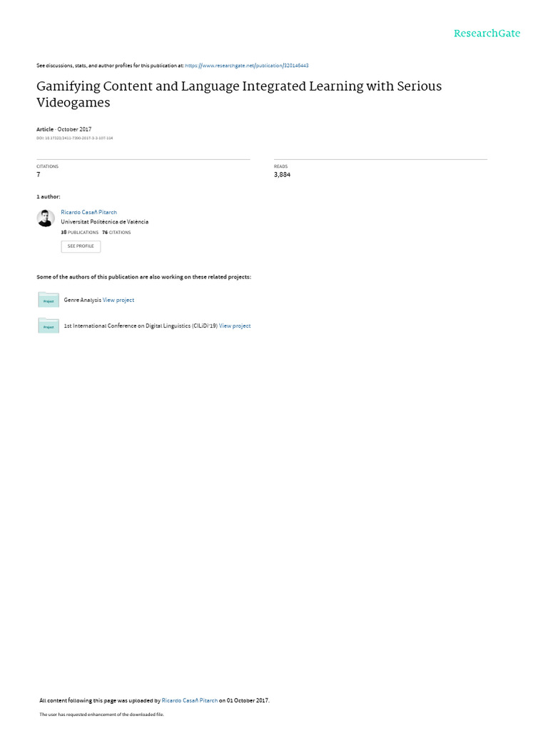 Gamifying Content and Language Integrated Learning With Serious Videogames | PDF | Learning ...