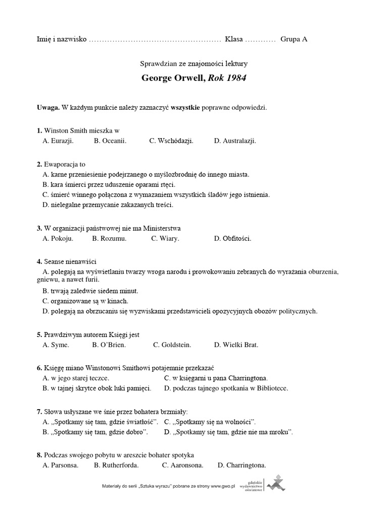 Test 1984 Grupa A | PDF