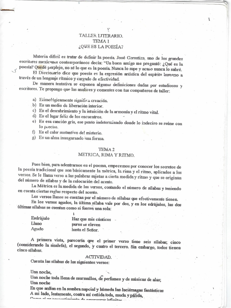 Taller Literario. Tema Uno | PDF