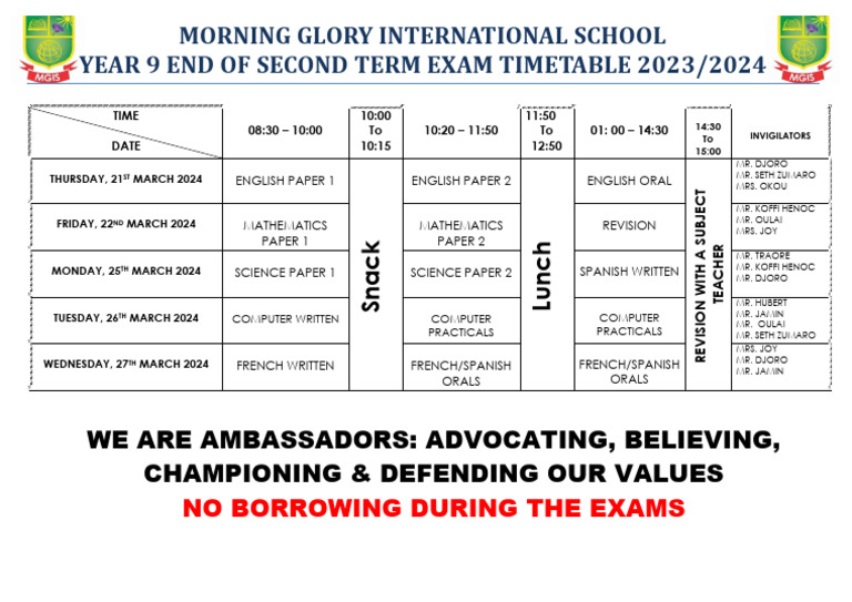 Year 9 Exam Timetable 2024 | PDF