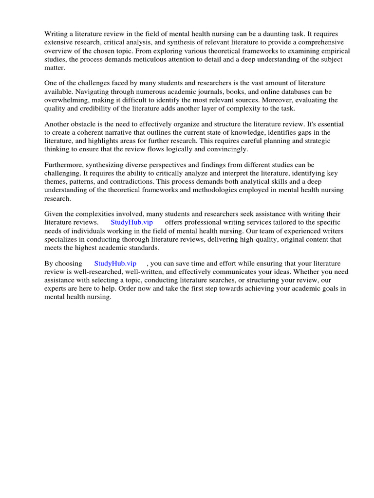 Literature Review Topics in Mental Health Nursing | PDF | Nursing ...