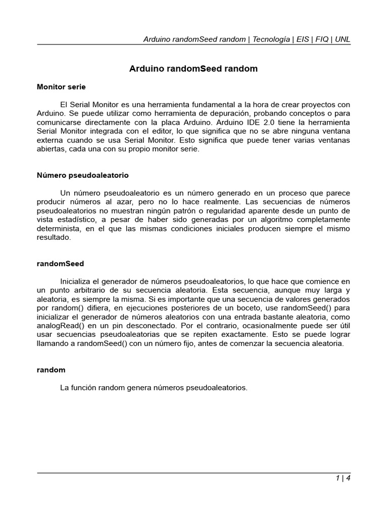99 Arduino Randomseed Random | PDF | Aleatoriedad | Arduino 99 Arduino Randomseed Random | PDF | Aleatoriedad | Arduino
