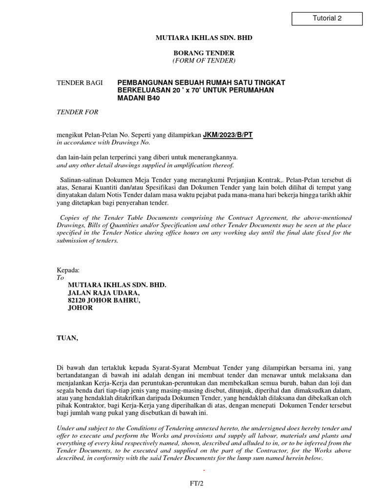 Form of Tender T1 | PDF