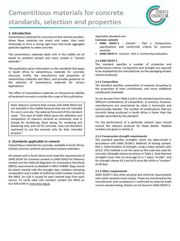 Cement Standards and Selection Guide | PDF | Cement | Concrete