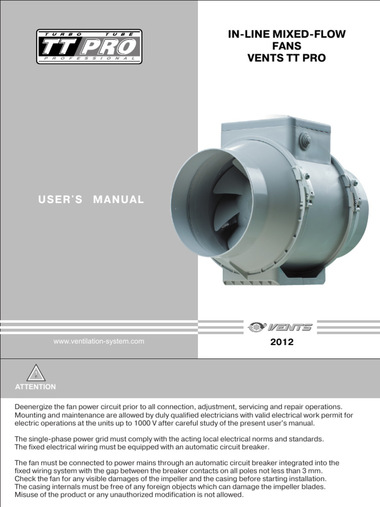 Extractor Helicocentrifugo TT Pro 150 Vents Manual | PDF | Mains ...