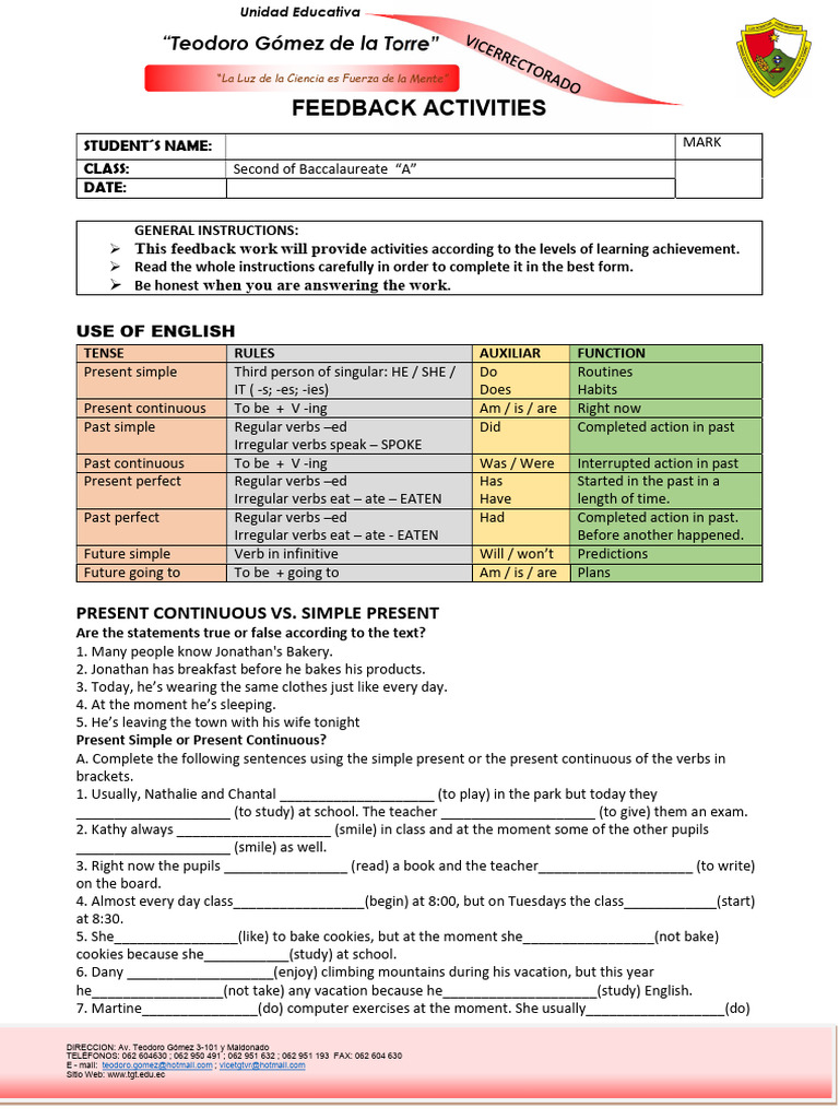 FEEDBACK- ACTIVITIES 2BGUA | PDF | Verb | Linguistic Typology