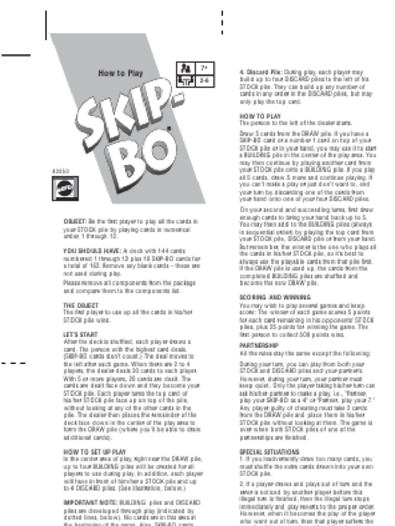 Piles Card Game Instructions | PDF | Card Games | Playing Cards