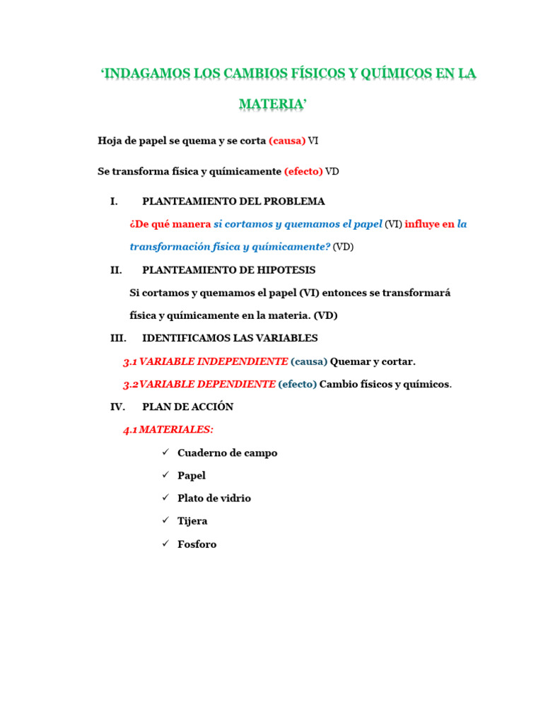 Indagamos Los Cambios Físicos y Químicos en La Materia | PDF ...