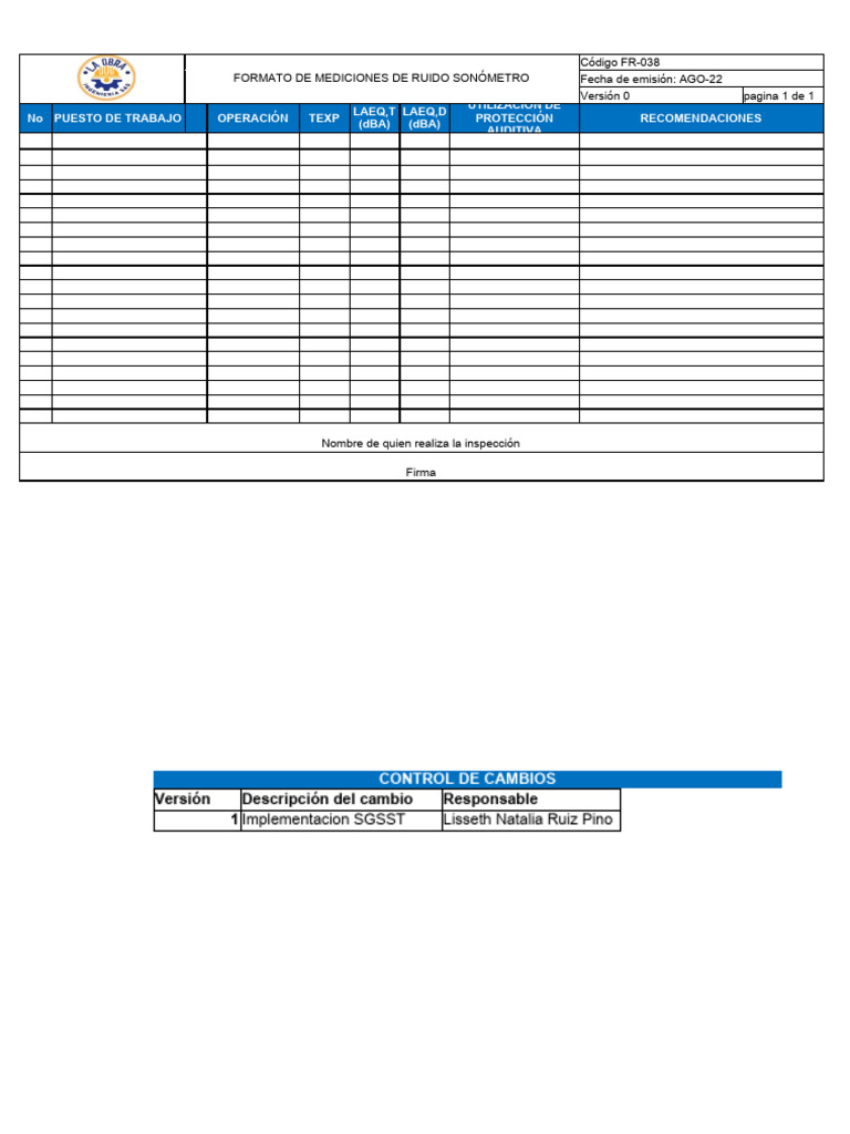 FR-038 Formato de Mediciones de Ruido Sonómetro | PDF