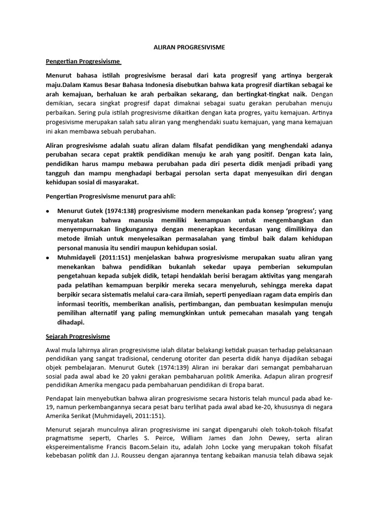 Aliran Progresivisme | PDF | Ilmu Sosial | Sains & Matematika