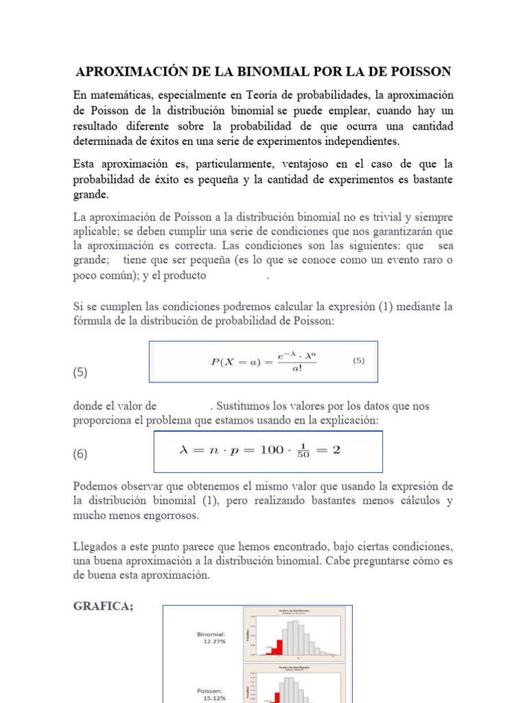Aproximación de La Binomial Por La de Poisson | PDF | Distribución de veneno | Enseñanza de ...