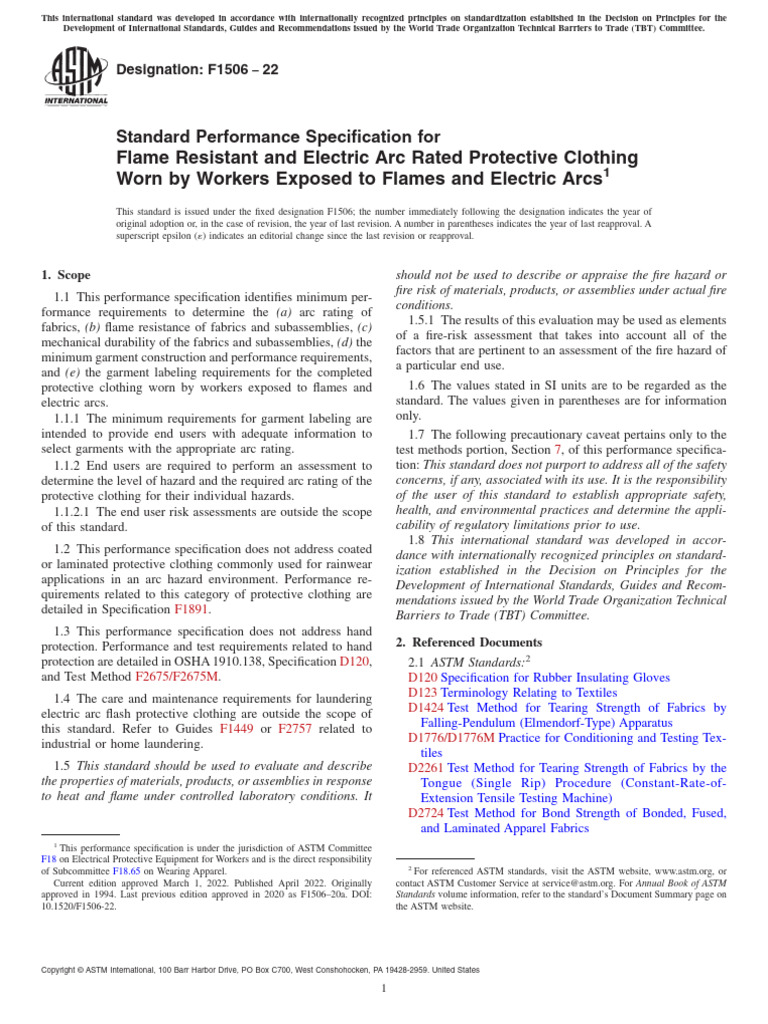 Astm F1506-22 | PDF | Textiles | Clothing