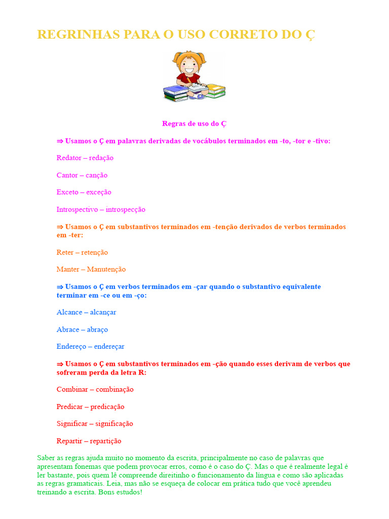 Regrinhas para o Uso Correto Do Ç | PDF