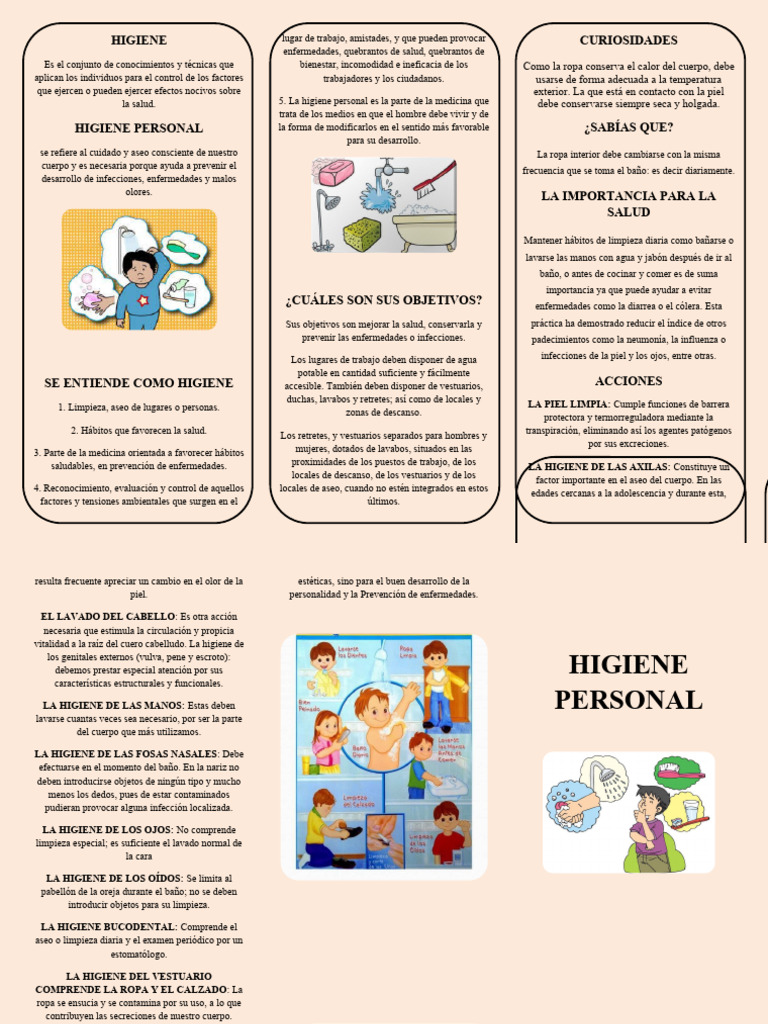 Triptico de La Higiene Personal 3 | PDF | Higiene | Especialidades Medicas