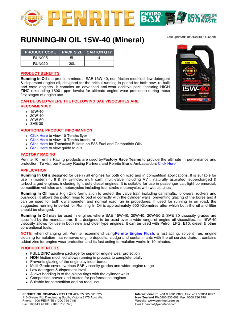RUNNING-IN OIL 15W-40 (Mineral) | PDF | Motor Oil | Vehicle Parts