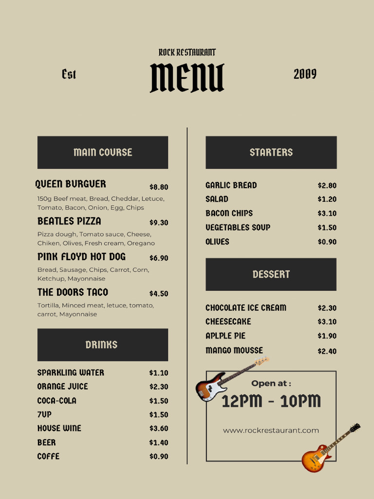 Black Beige Vintage Restaurant Menu | PDF