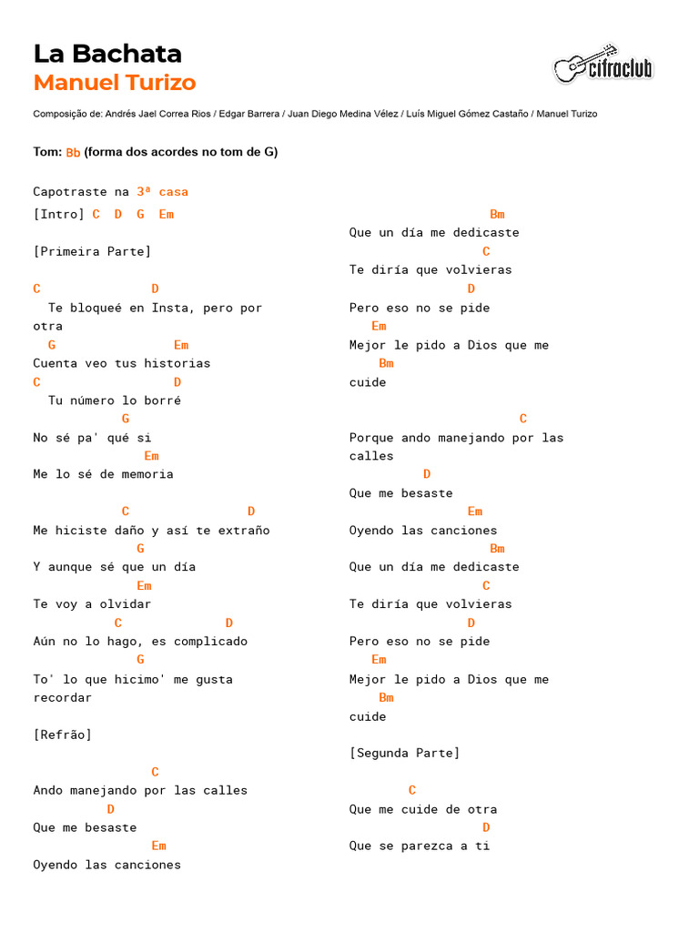Cifra Club - Manuel Turizo - La Bachata | PDF