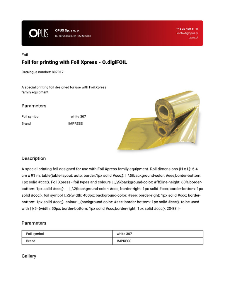 Data Sheet Foil For Printing With Foil Xpress O.digifoil White 307 12 03 2024 15 33 37 | PDF