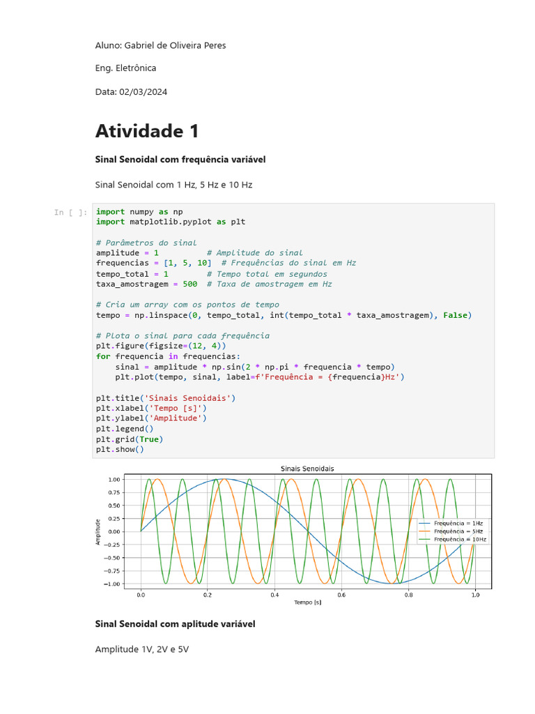 Trabalho1 SinaiseSistemas | PDF | Processamento de sinais | Onda senoidal