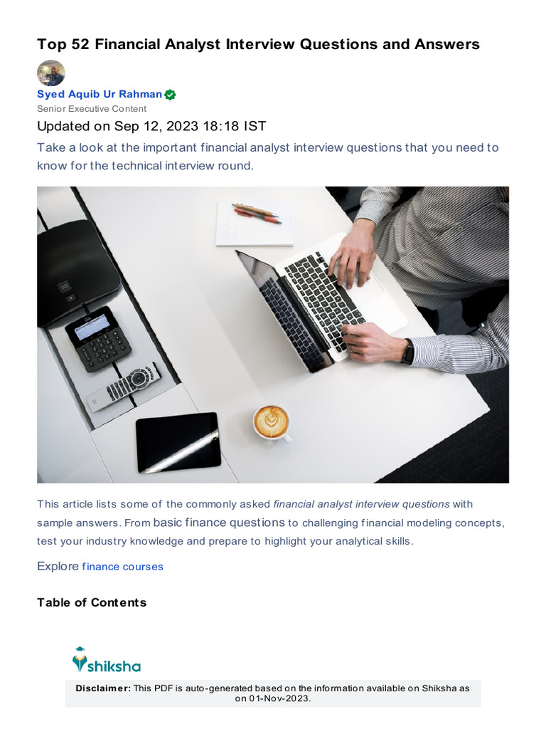 Top 52 Financial Analyst Interview Questions and Answers | PDF ... Top 52 Financial Analyst Interview Questions and Answers | PDF ...