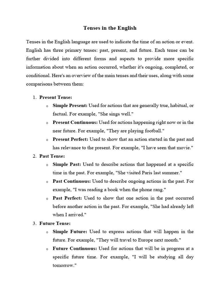 Tenses in The English Language Are Used To Indicate The Time of An ...