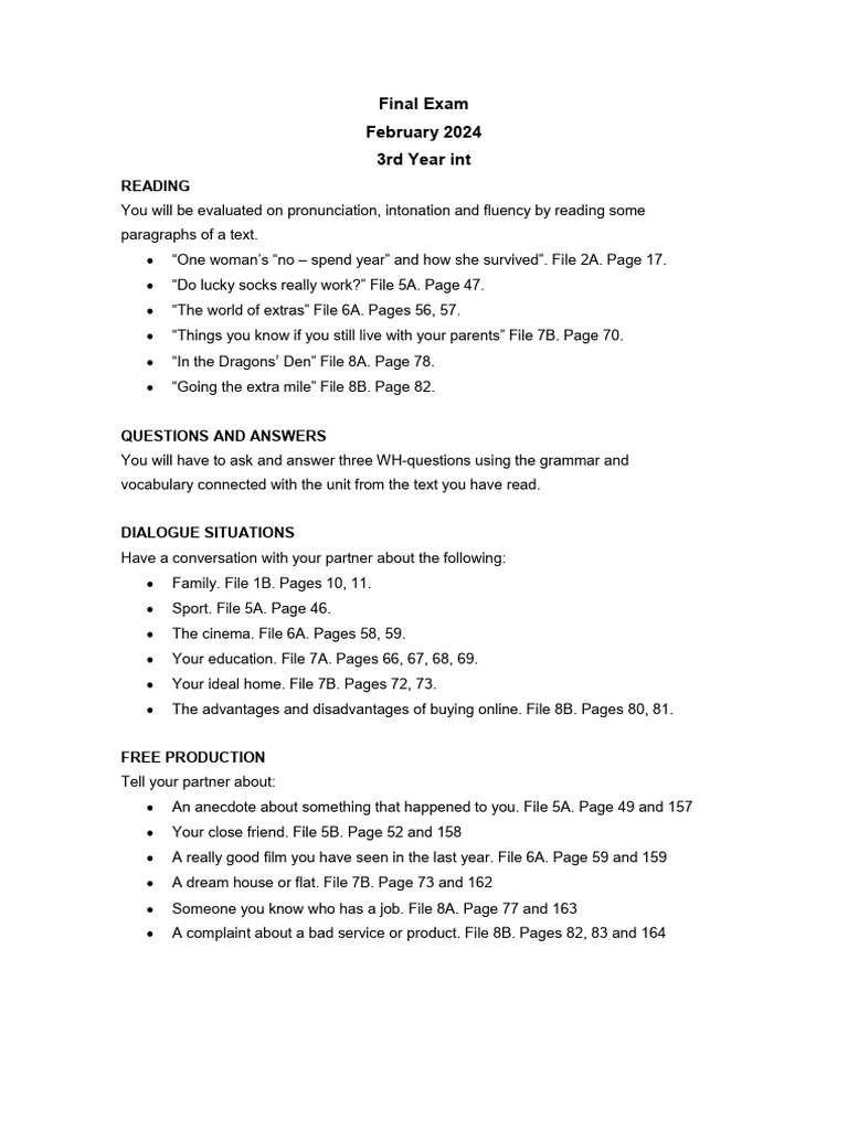 Oral Exam Guide - Intermediate Level Int. - February 2024 | PDF