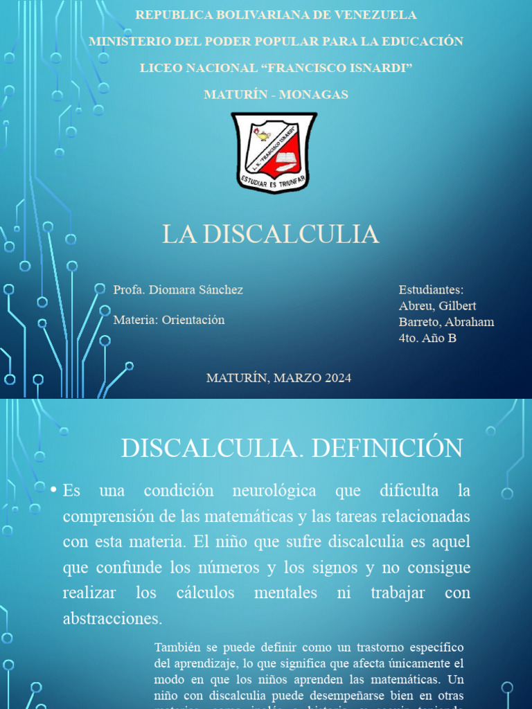 Discalculia: Dificultades y Diagnóstico | PDF | Aprendizaje | Sicología