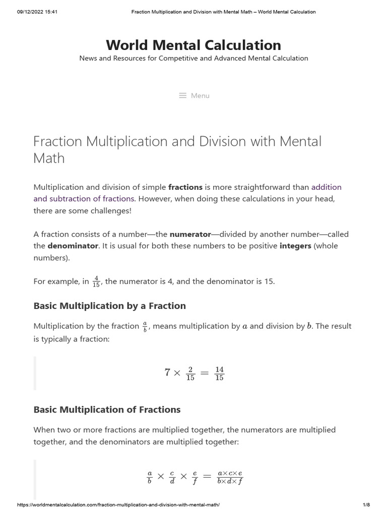 Fraction Multiplication and Division With Mental Math - World Mental ... Fraction Multiplication and Division With Mental Math - World Mental ...