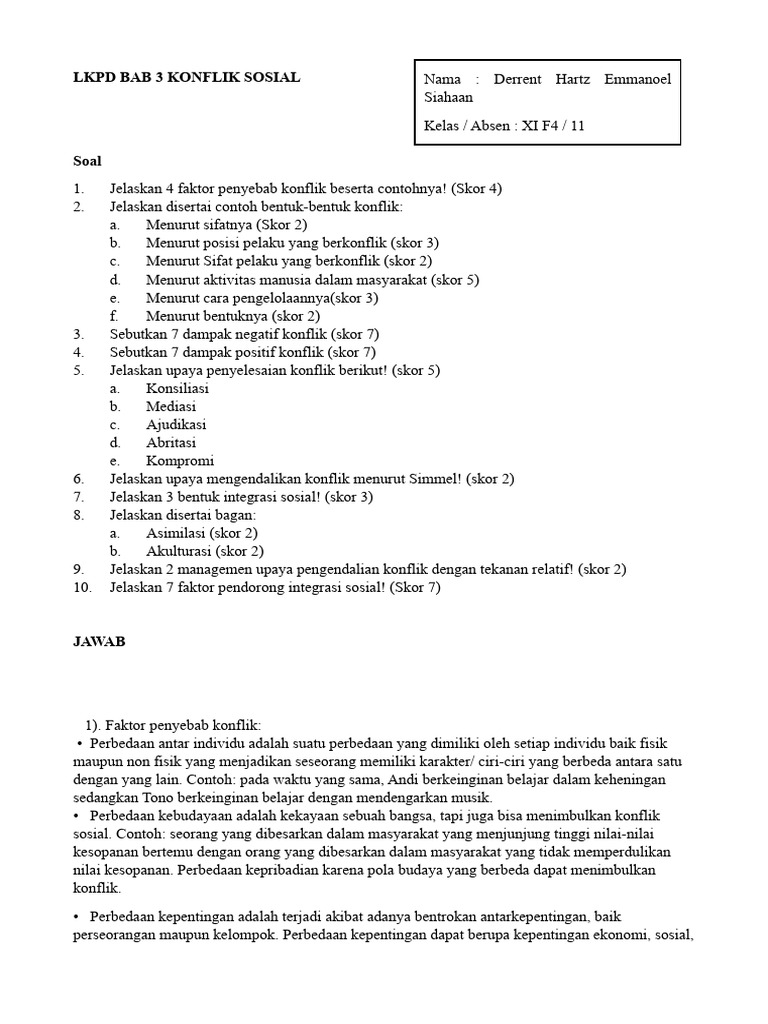 LKPD Bab 3 Konflik Sosial Kumer | PDF | Politik