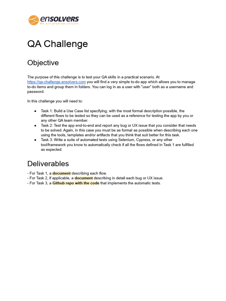 Ensolvers - QA Challenge 1 | PDF