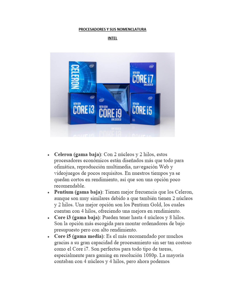 Procesadores y Sus Nomenclatura | PDF | Microprocesador | Intel