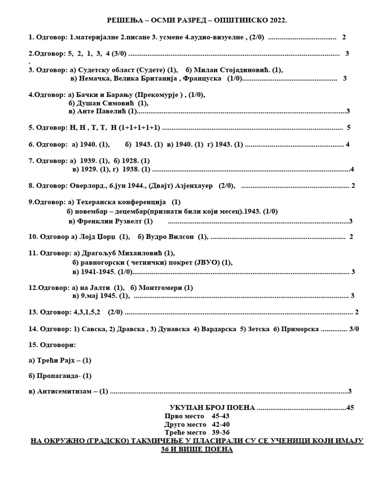 Kljuc Osmi Opstinsko Os 2022 | PDF