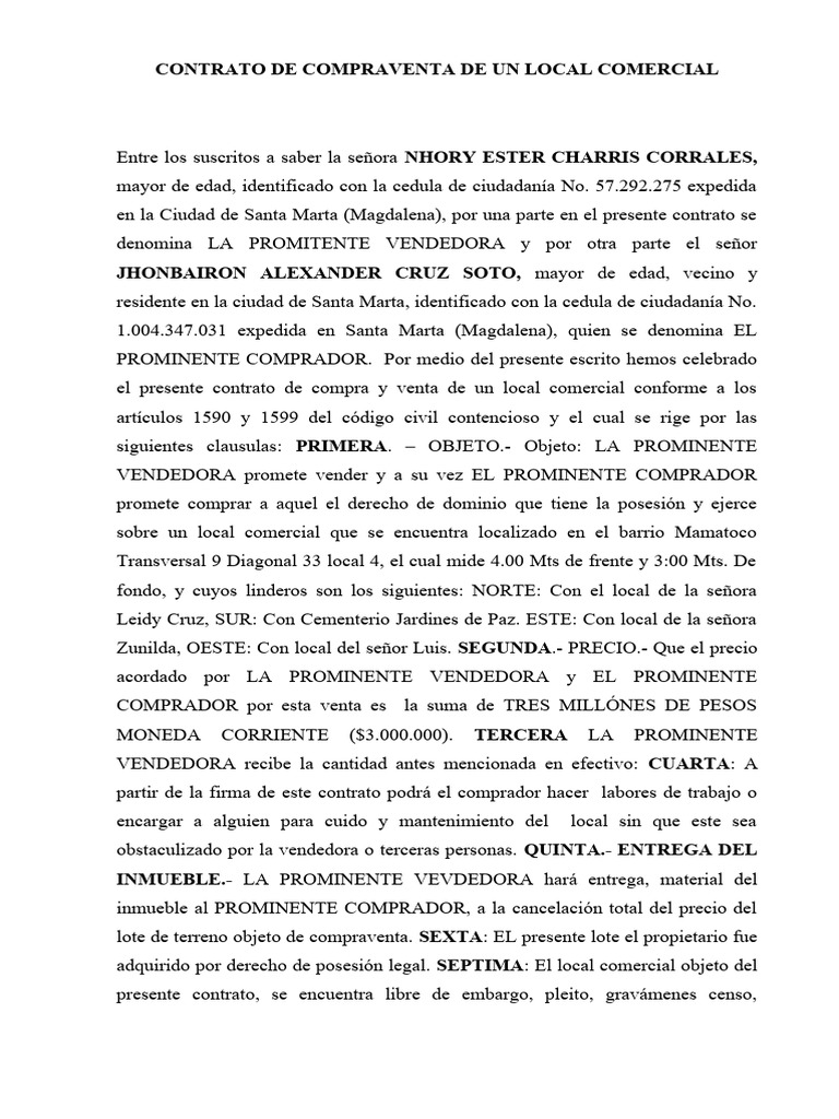 Contrato de Compraventa Local Comercial | PDF | Consentimiento | Ley común