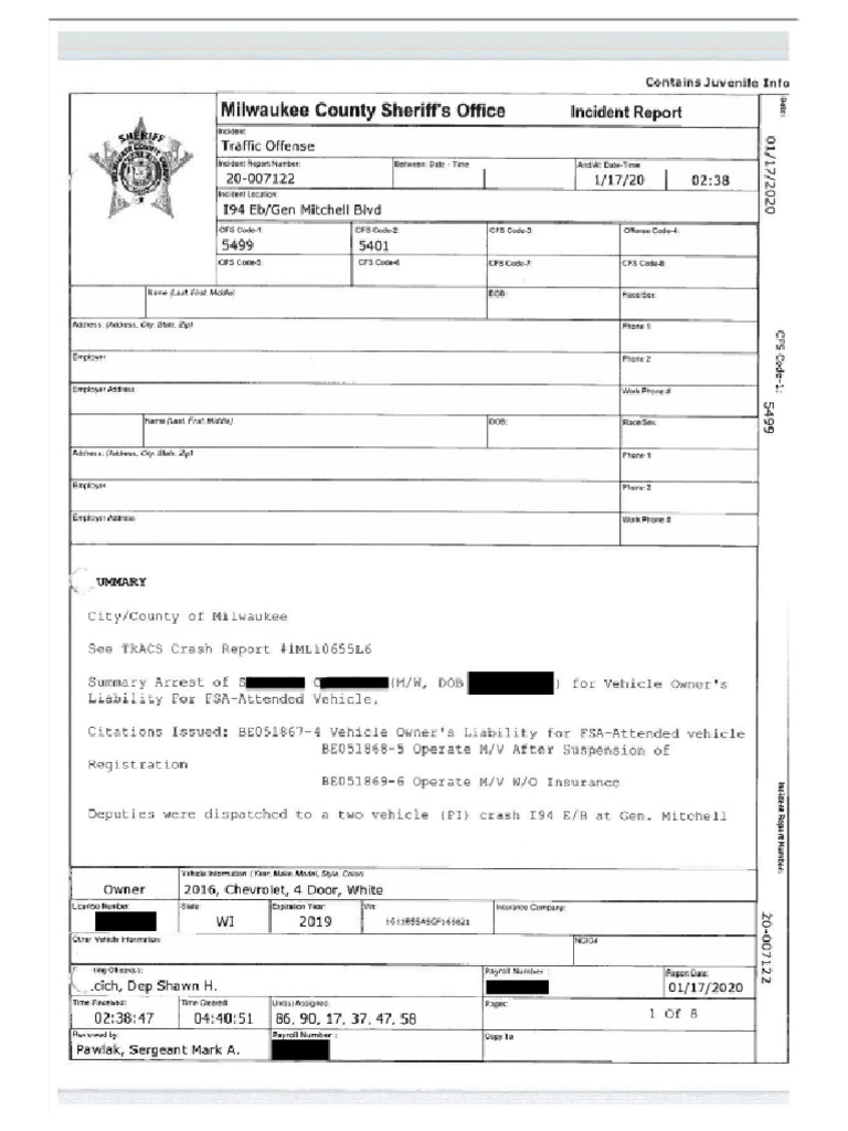 Milwaukee County Sheriff's Office's Crash Report | PDF