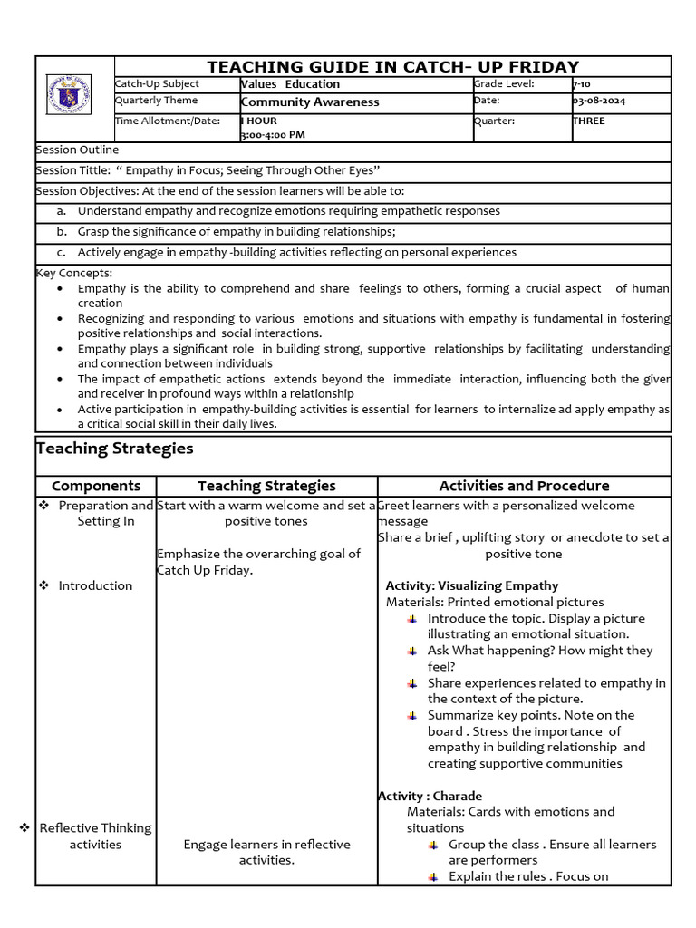 Catch Up Friday Teaching Guide | PDF | Empathy | Learning