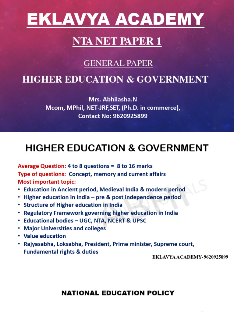 Eklavya Academy NET Paper 1 HE Class 1 | PDF | Teachers | Academic Degree