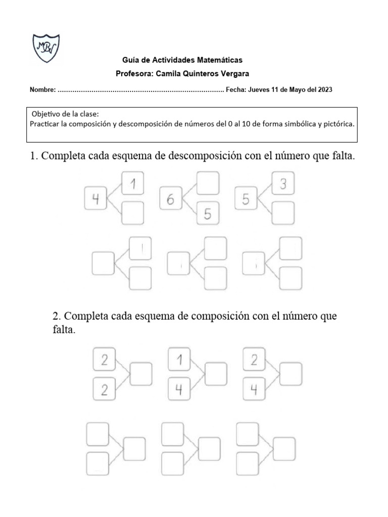 Componer y Descomponer Numeros 1 Al 10 | PDF