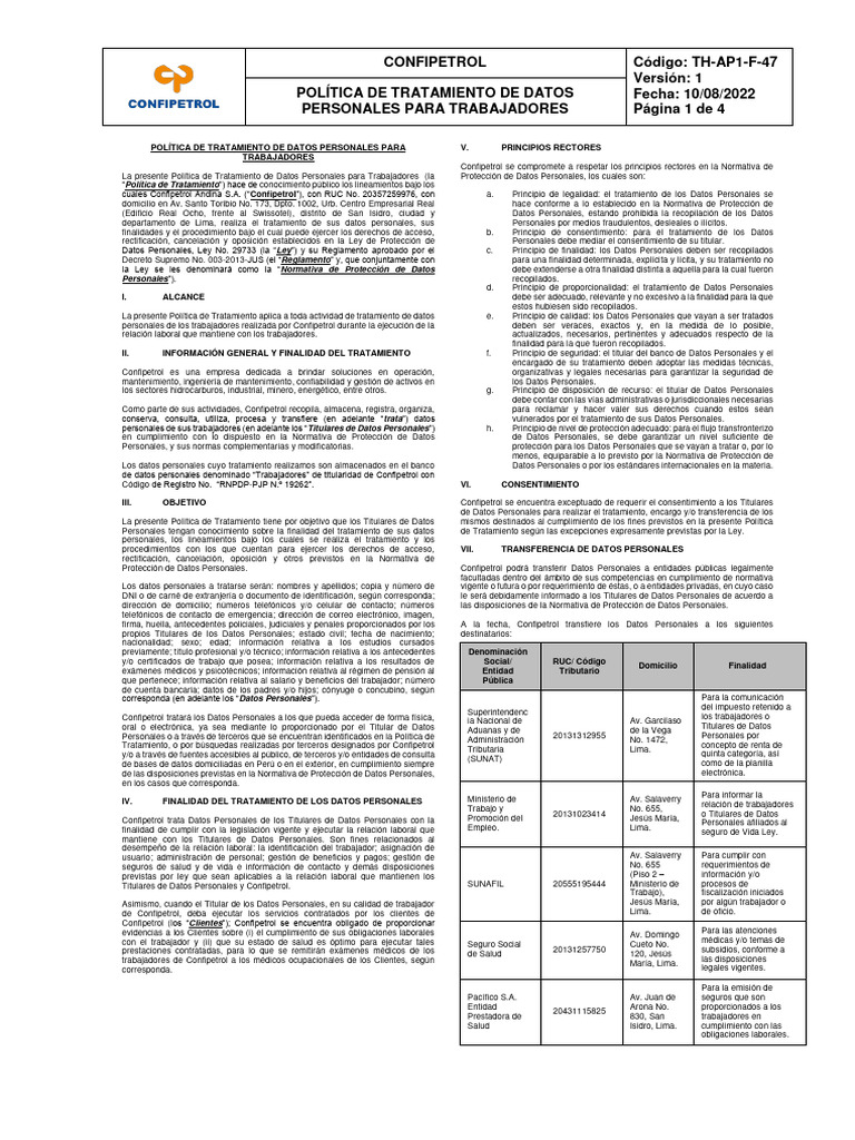 TH-AP1-F-47 Consentimiento Tratamiento Datos Personales Trabajador V1 | PDF | Documento de identidad