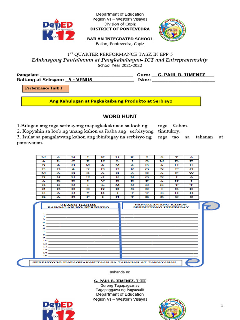 Long Size Epp-5 Ict and Entrepreneurship Performance Task Sy 2021-2022 ...