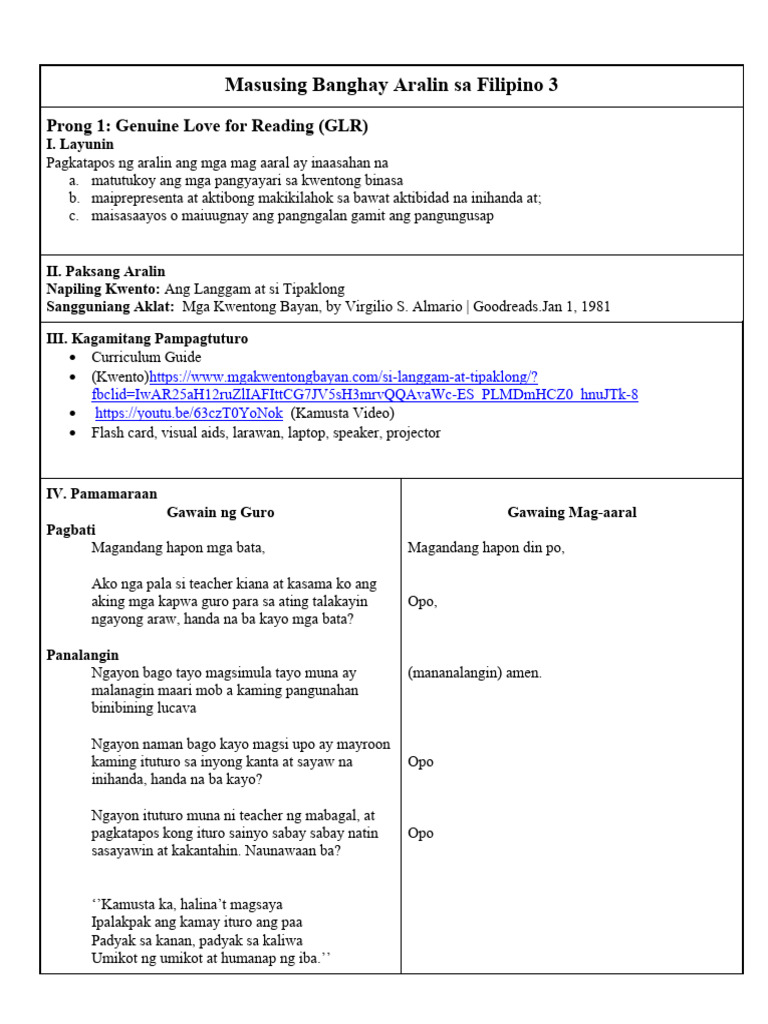 4 Pronged Approach Masusing Banghay Aralin Sa Filipino 3 | PDF