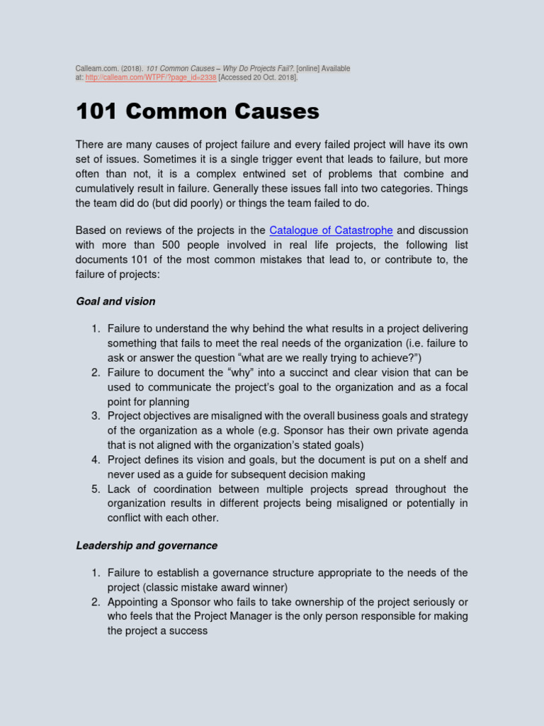 101 Common Causes To The IT Fail | PDF | Leadership | Risk Management